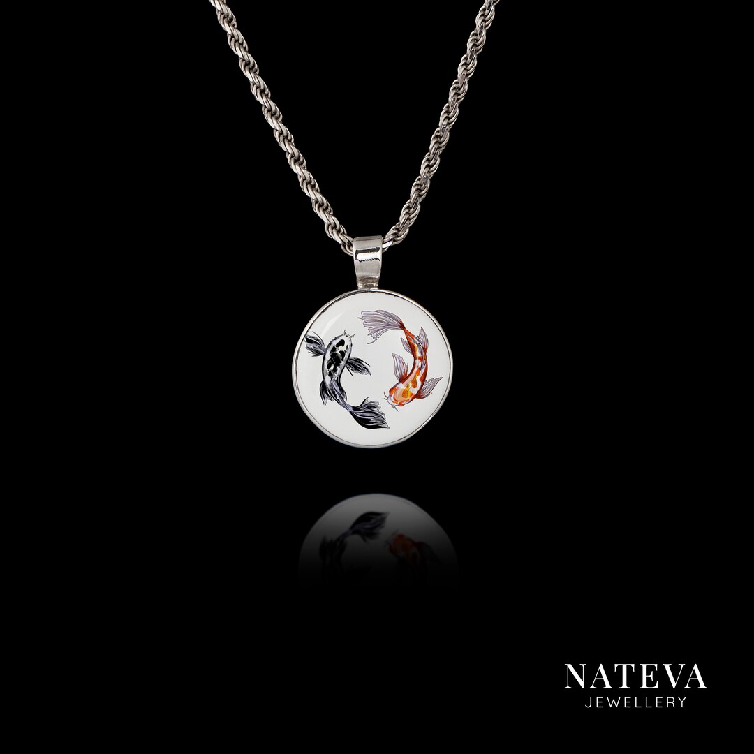 Two Koi Fish Pendant, Goldfish Necklace, Solid Silver 925 Personalized ...