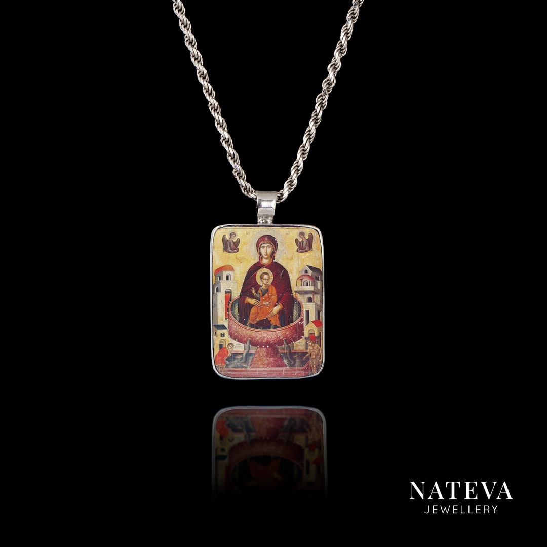 Theotokos Pendant, Orthodox Icon Rectangle Pendant, Solid Silver 925 ...
