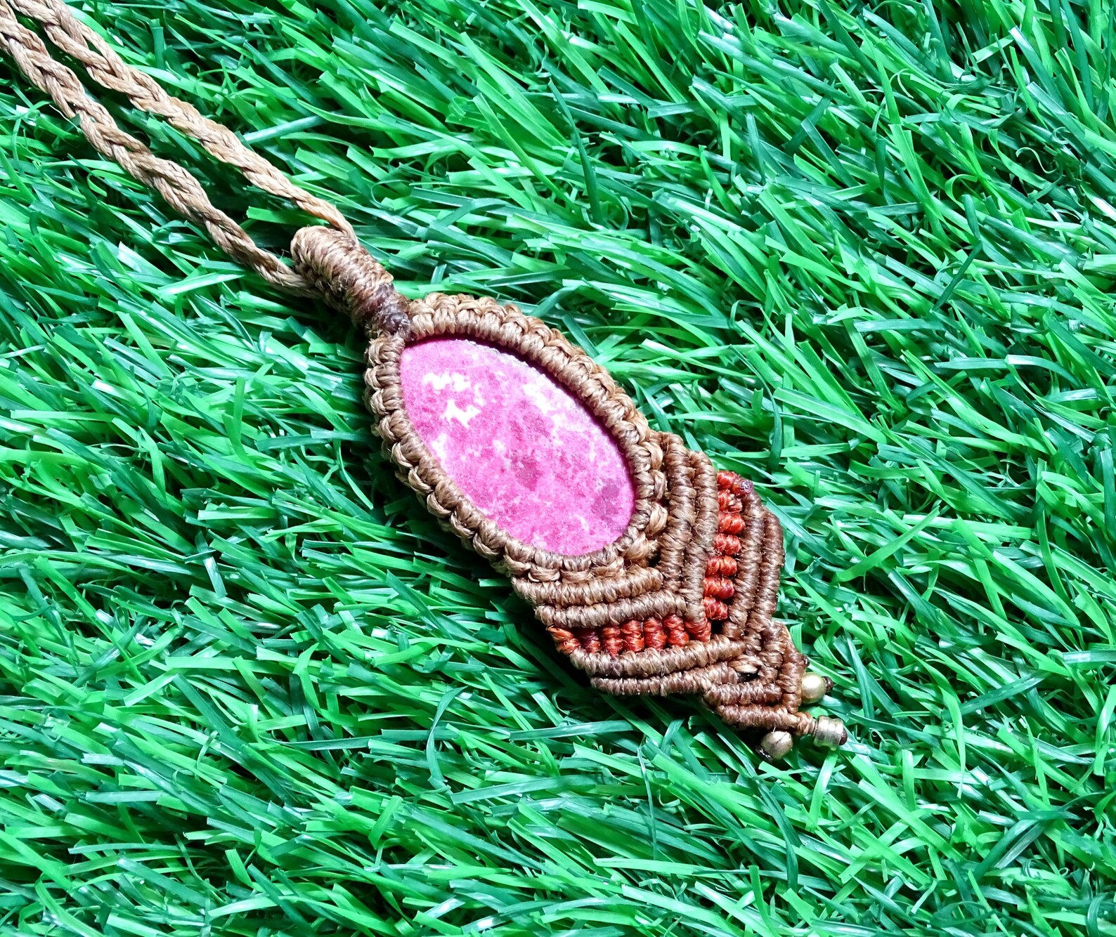 Pink Thulite Macrame Necklace, Pink Thulite Macrame Pendant, Handmade ...