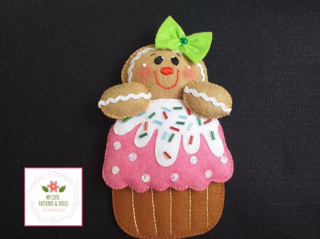 Gingerbread Doll and Cupcake, Gingerbread Man Pattern, Gingerbread Felt ...