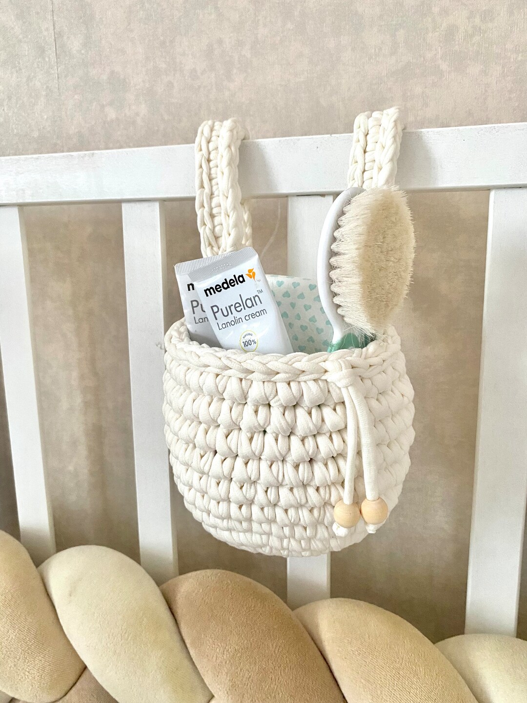 Crib Hanging Basket, Pocket Organizer, Baby Crib Basket, Baby Nursery ...