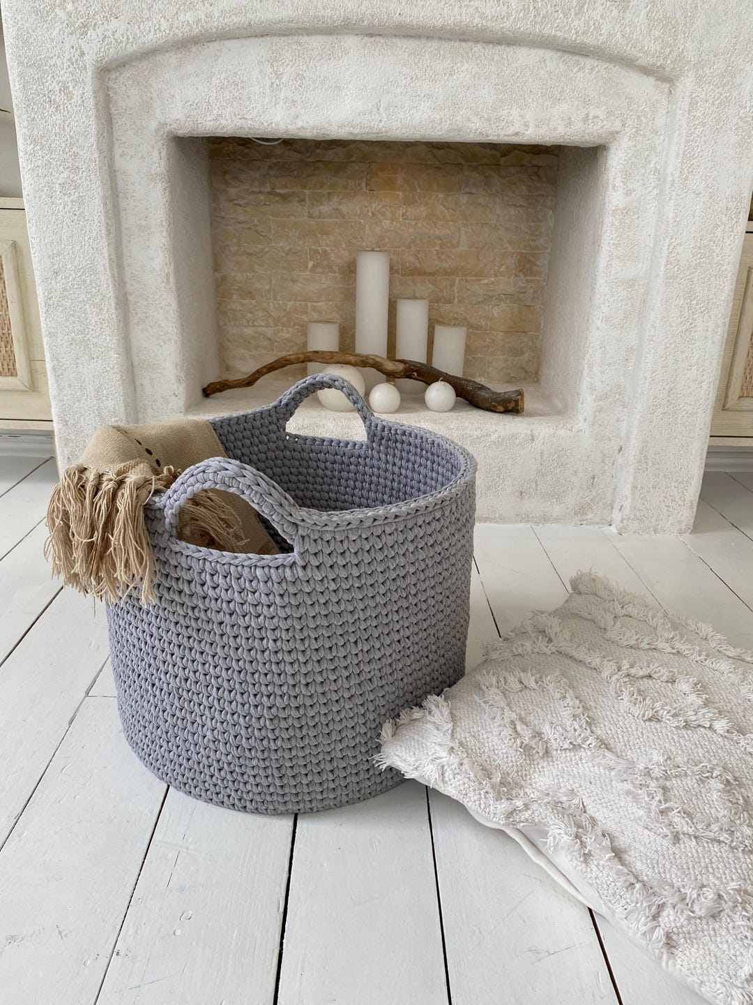 Handmade Crochet Laundry Hamper, Large Storage Basket, Knit Round ...