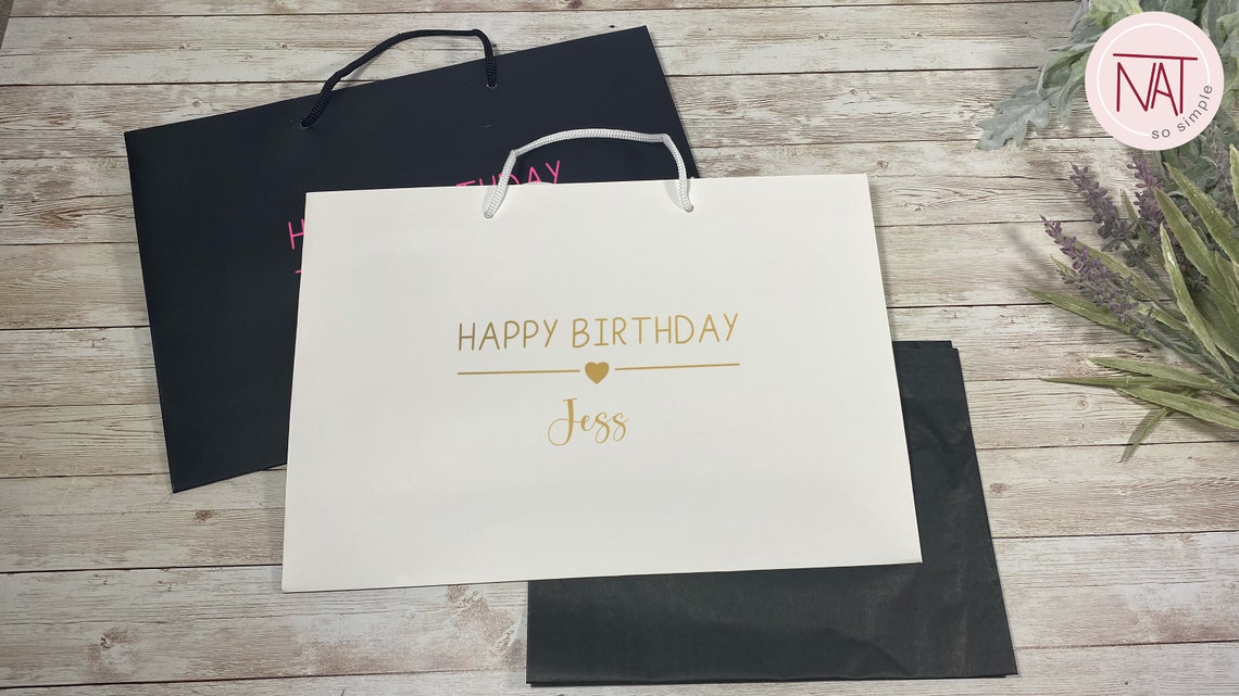 Custom Gift Bags Any Text Happy Birthday Gift Bag - Etsy UK