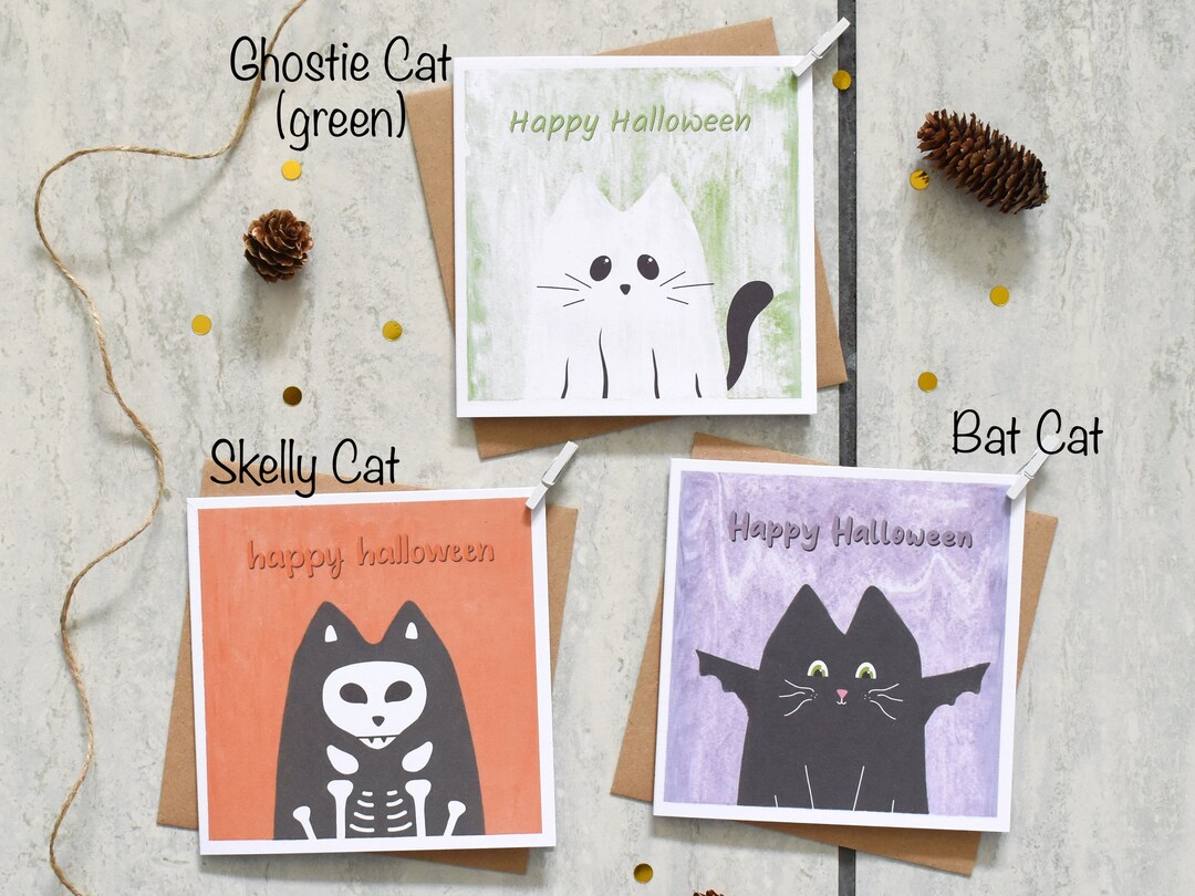 Halloween Cards Mixed Pack, Halloween Cat Card, Pumpkin Card, Ghost ...