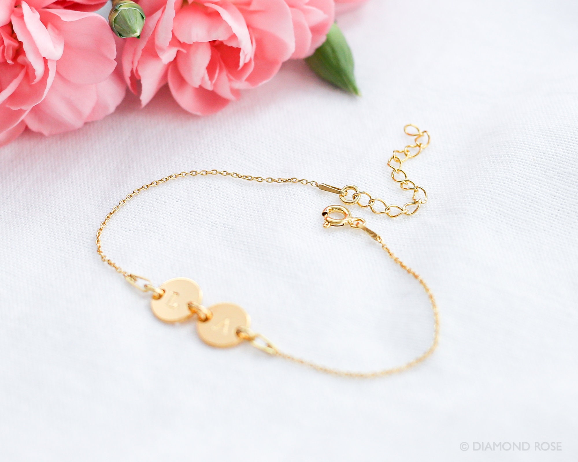 Two Initials Bracelet in Gold | Etsy UK