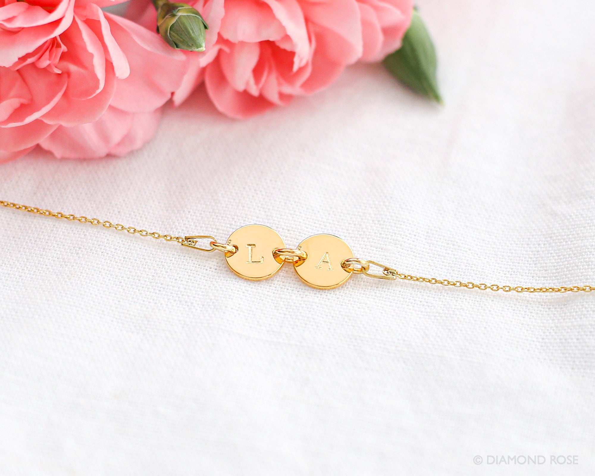 Two Initials Bracelet in Gold | Etsy UK