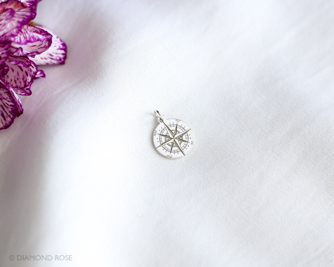 Sterling Silver Compass Charm, Compass Pendant - Etsy UK