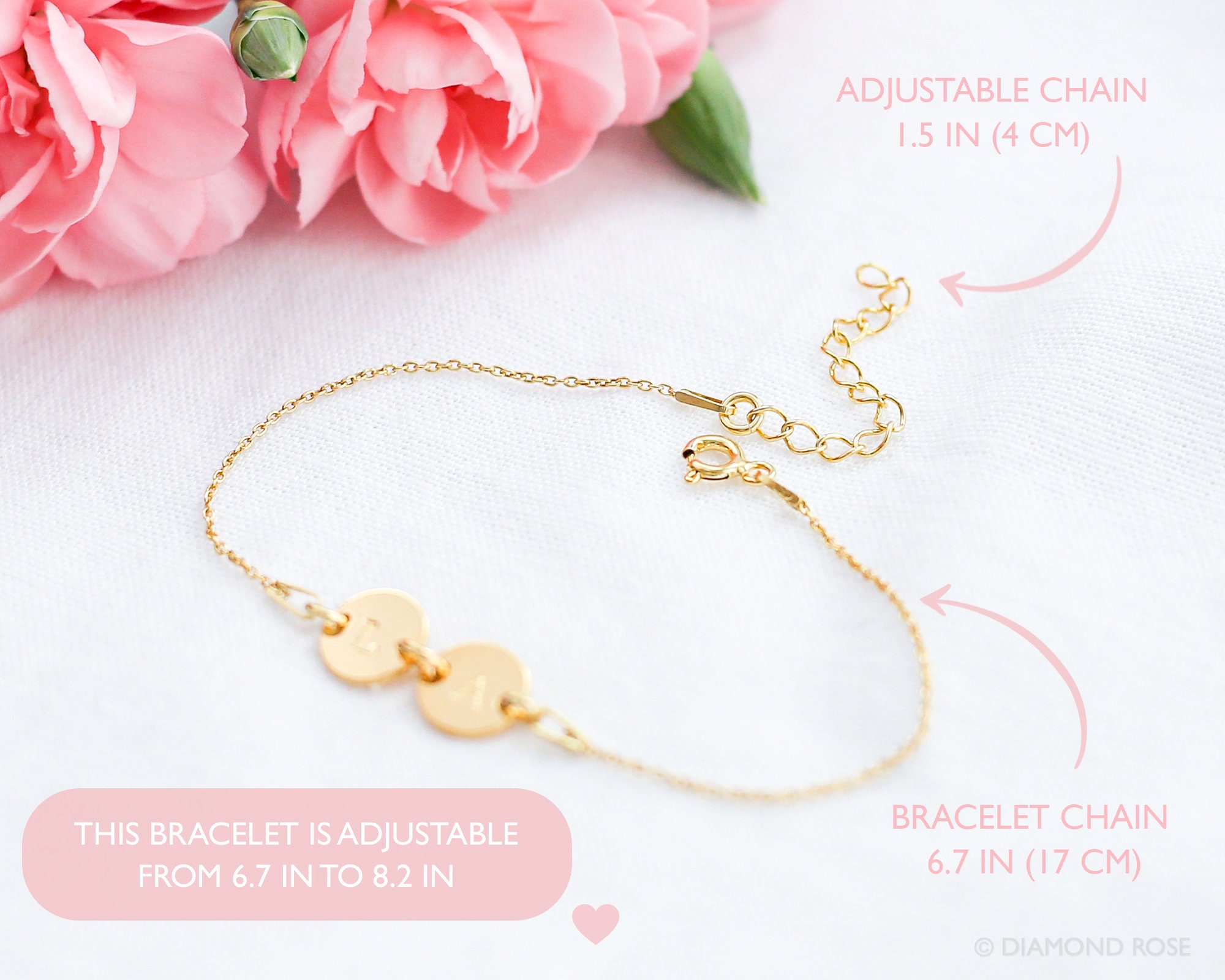 Two Initials Bracelet in Gold | Etsy UK