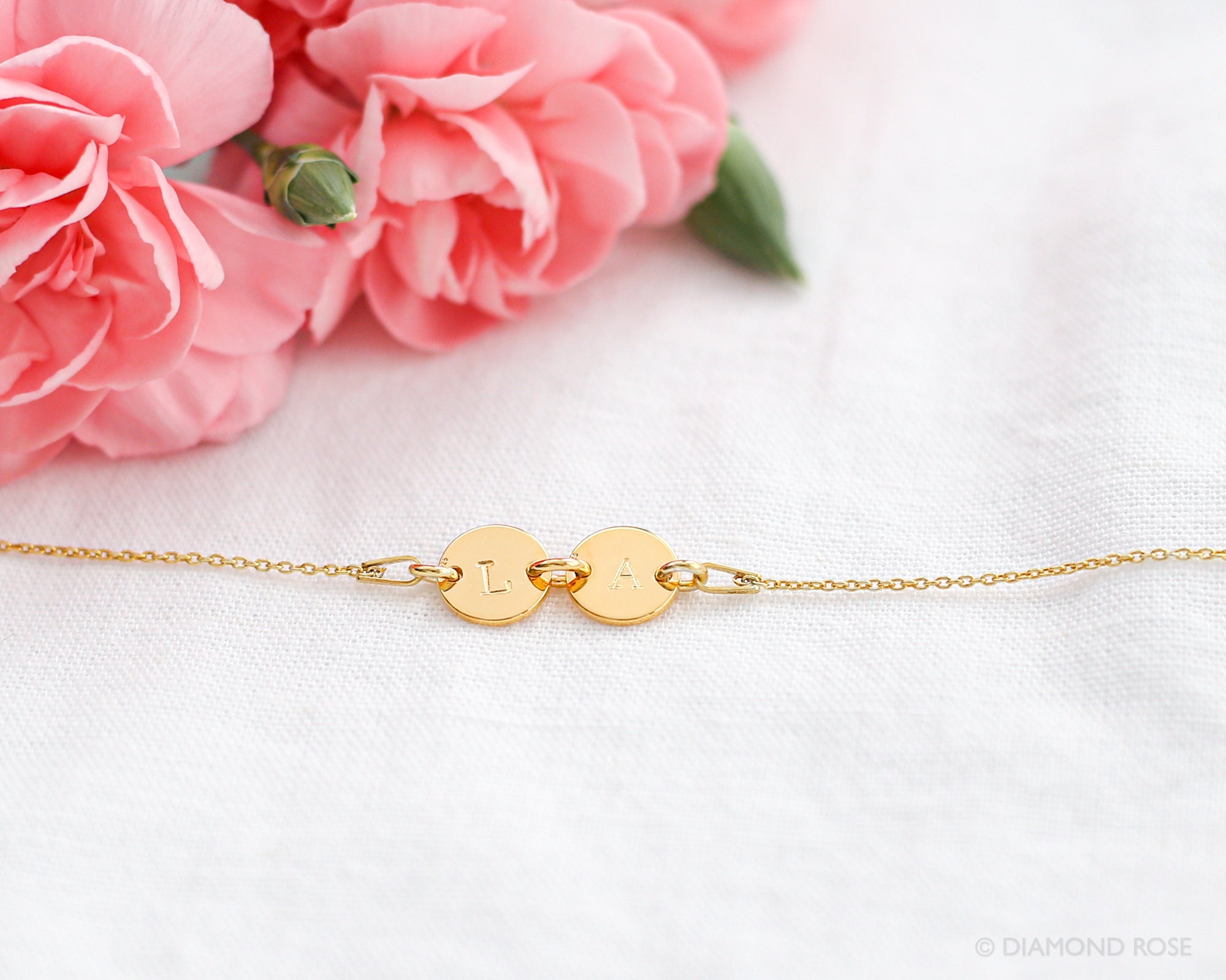 Two Initials Bracelet in Gold | Etsy UK