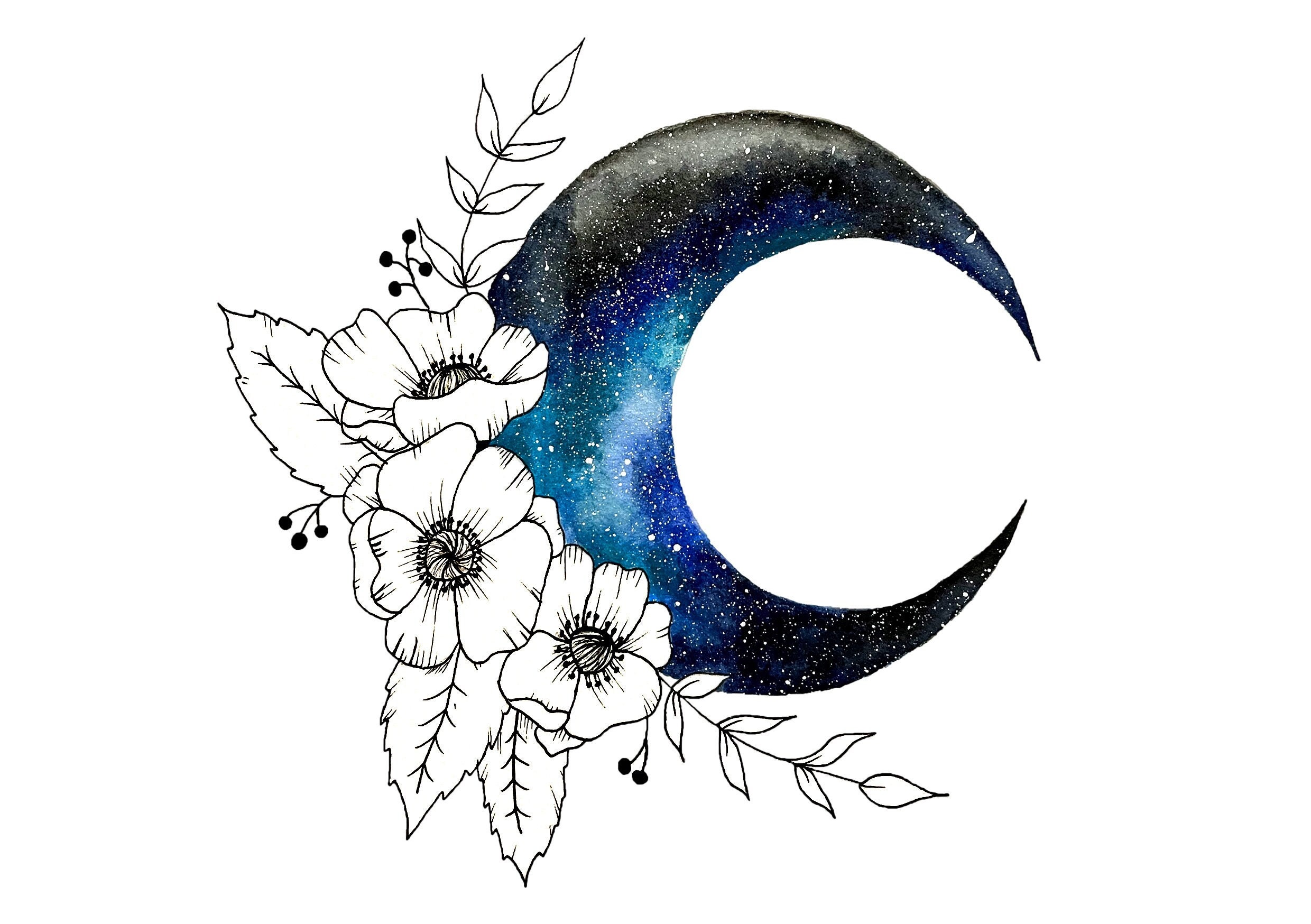 Moon With Flowers Painting Art Print A5 - Etsy