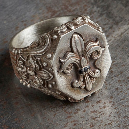 Fleur De Lis Mens Ring Sterling Silver Fleur De Lys Gothic - Etsy