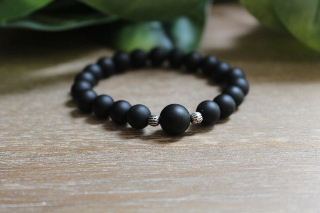 Handmade Matte Black Onyx Bracelet Stack With Silver Accents - Etsy