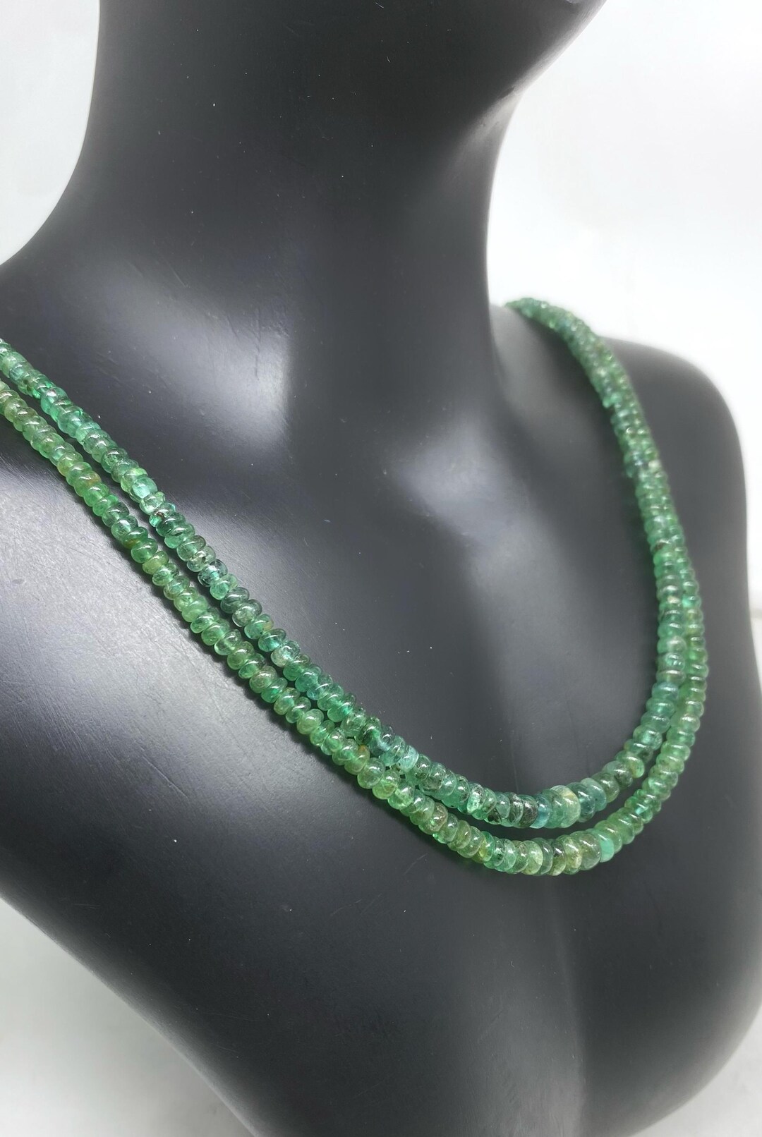 Emerald Two Line Necklace | 20 Inch Round Smooth 4-5mm Gemstones ...