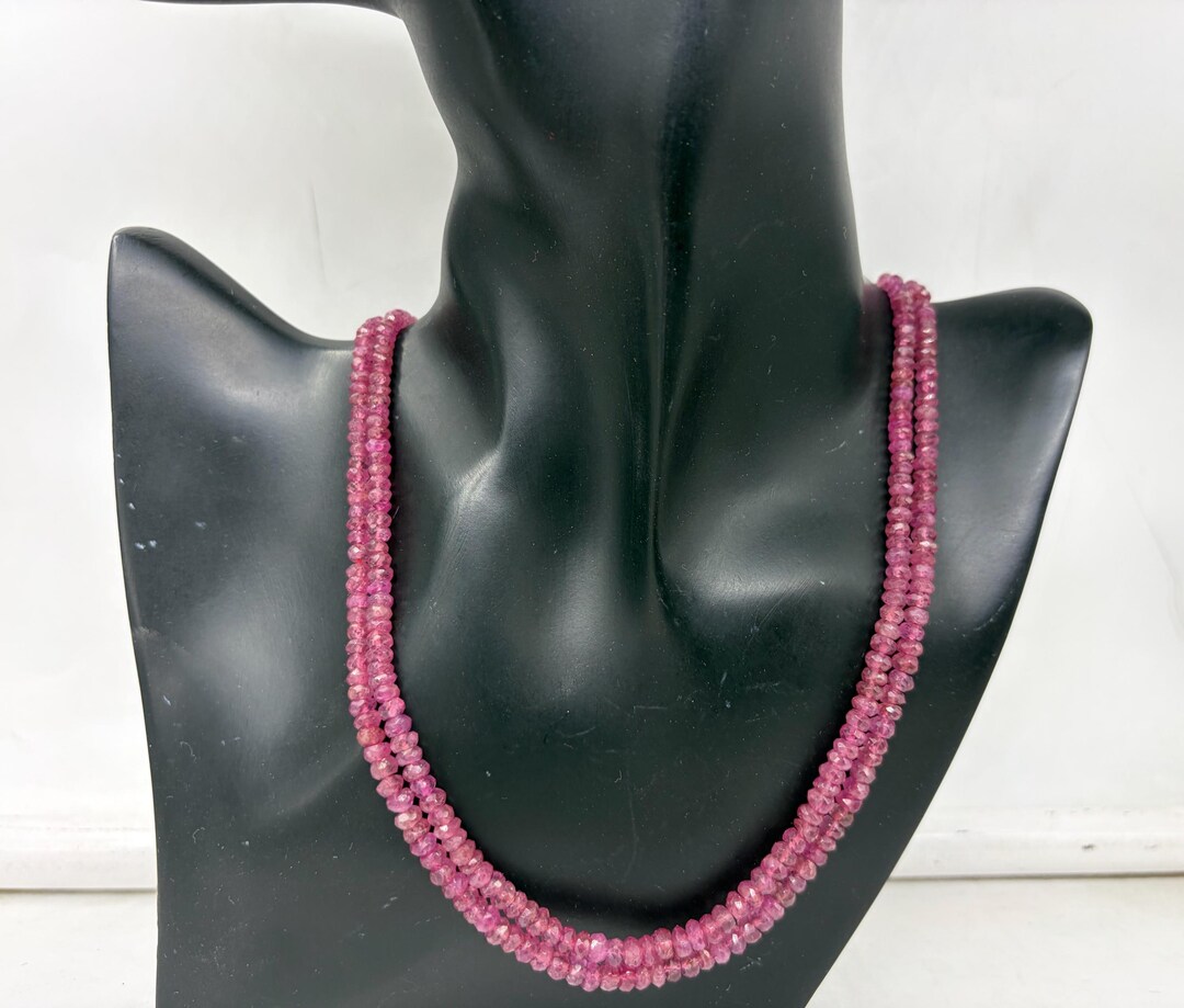 Layered Pink Ruby Necklace Two Line Round Faceted 4 to 5mm Natural ...
