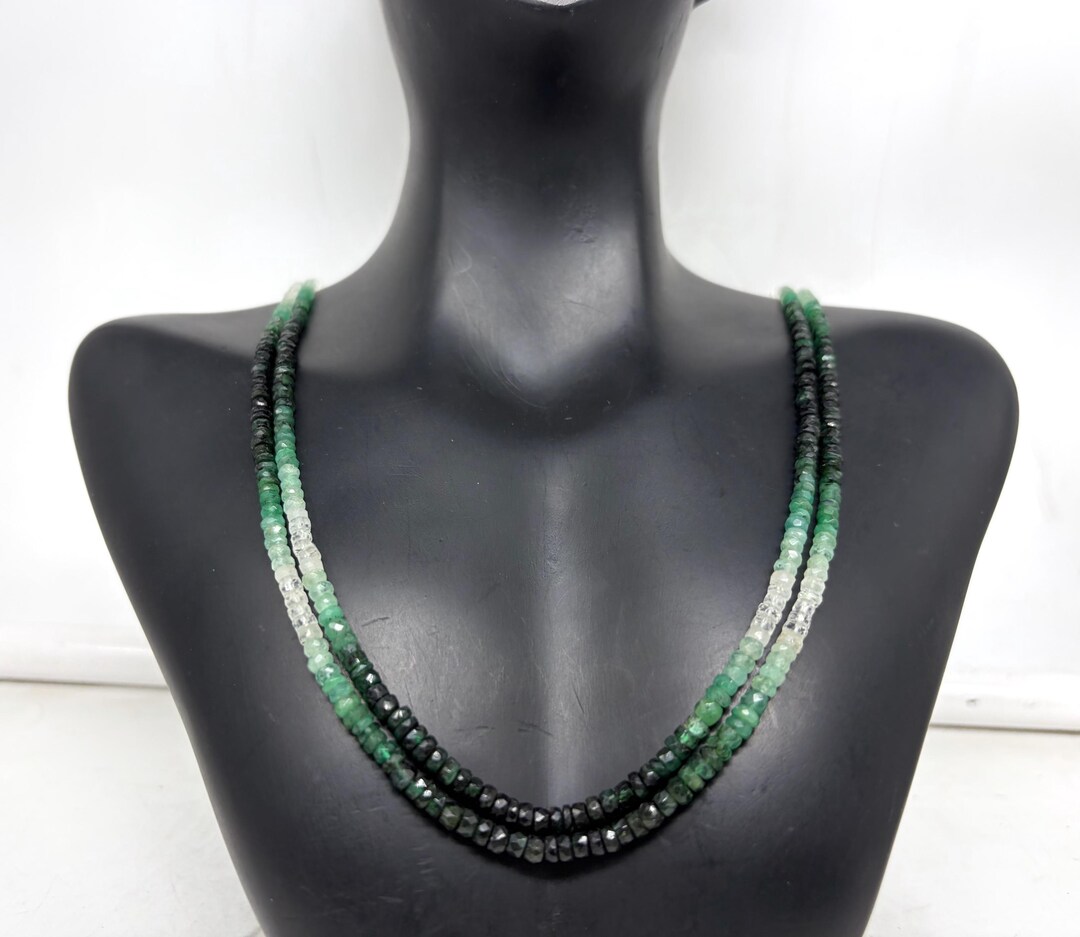 Double Strand Ombre Emerald Necklace | 20” Layered Emerald Beads ...