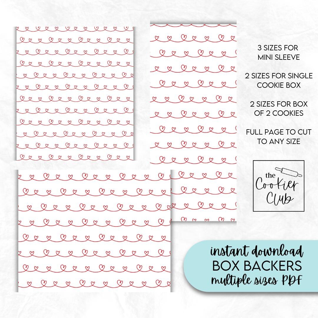 Red Doodle Hearts V2 - Printable Box Backer - Multiple Sizes - Instant ...