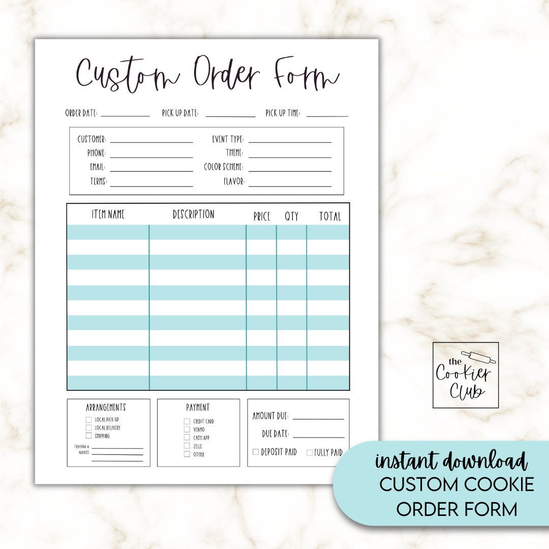 Custom Cookie/cake/treats Order Form - for Cookiers, Cake Makers, and ...