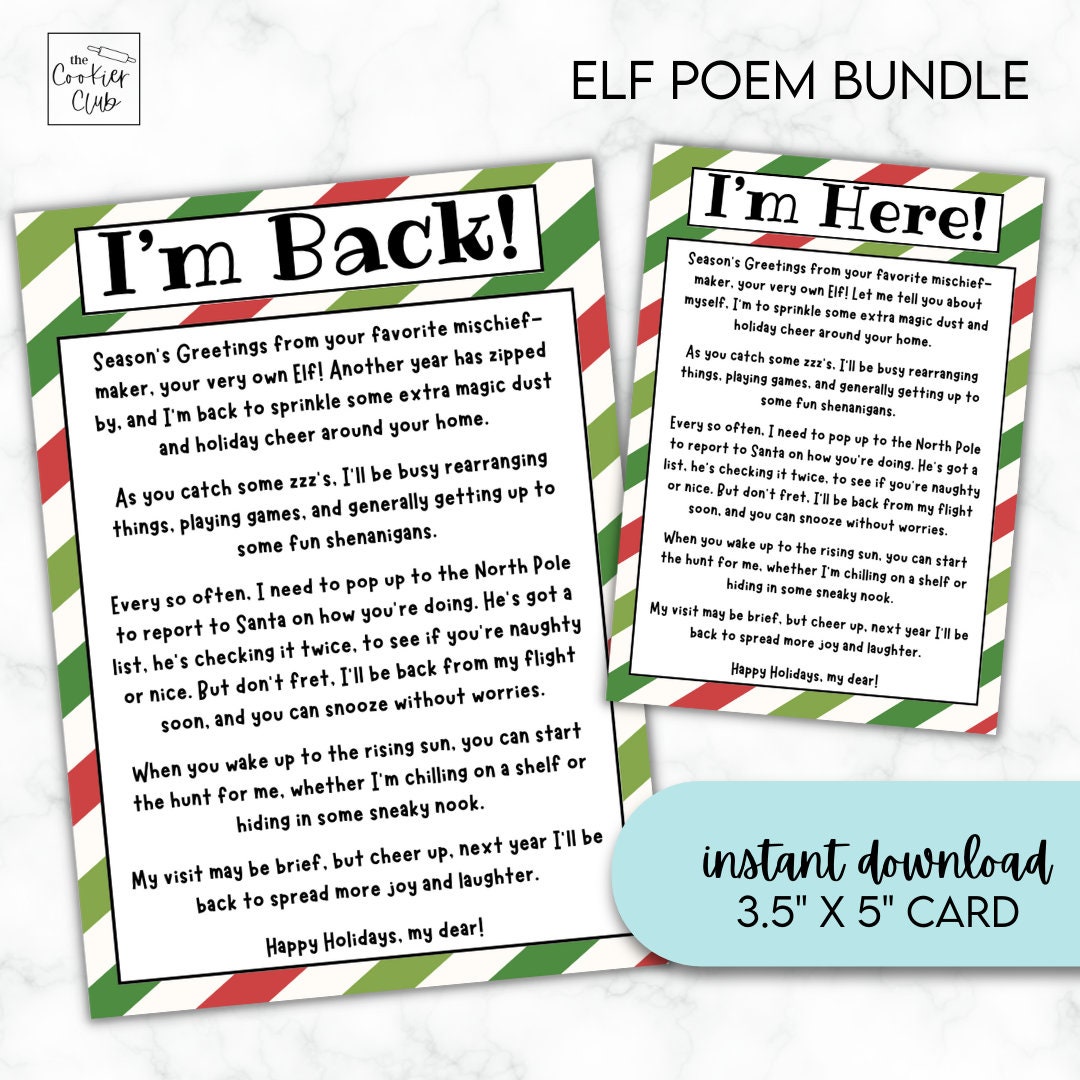 Elf Poem From the Elf on the Shelf Christmas/holiday 3.5 X 5 Printable ...
