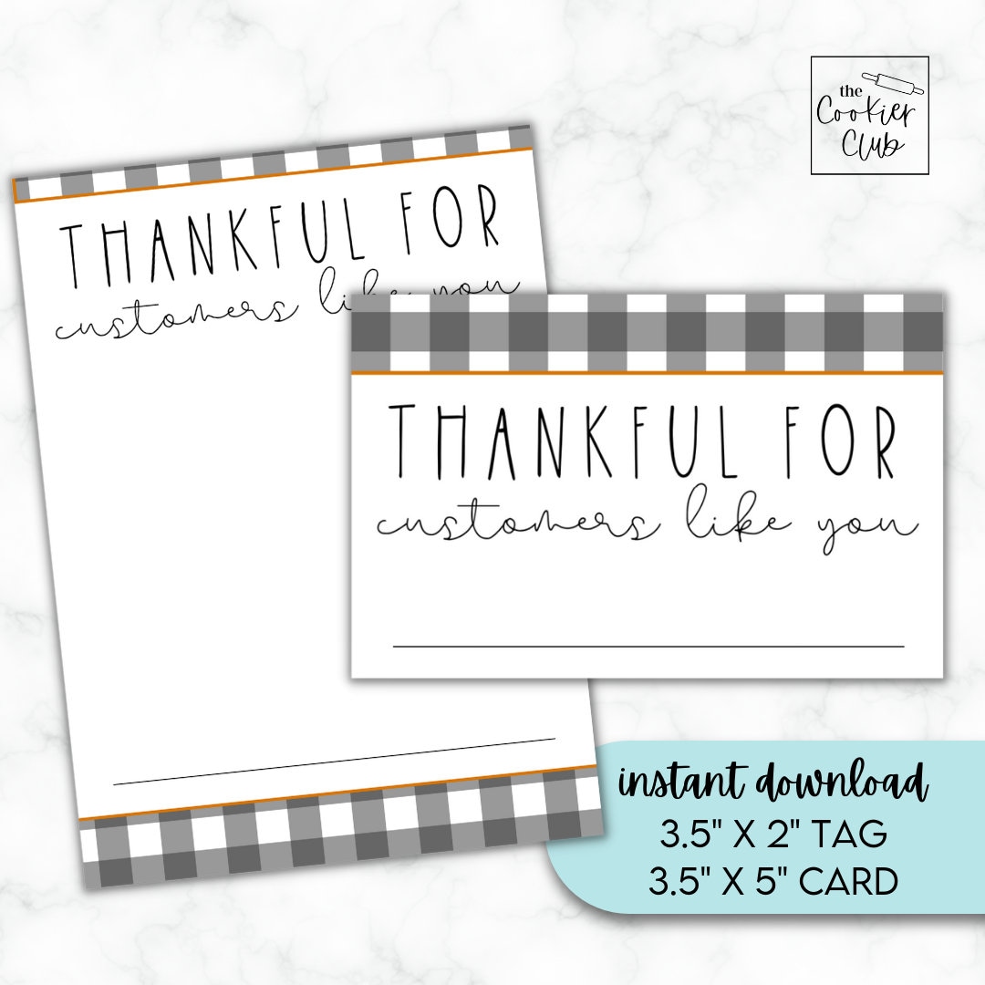 Thank You Card - Thanksgiving - Gingham - 3.5" X 5" Printable Cookie ...