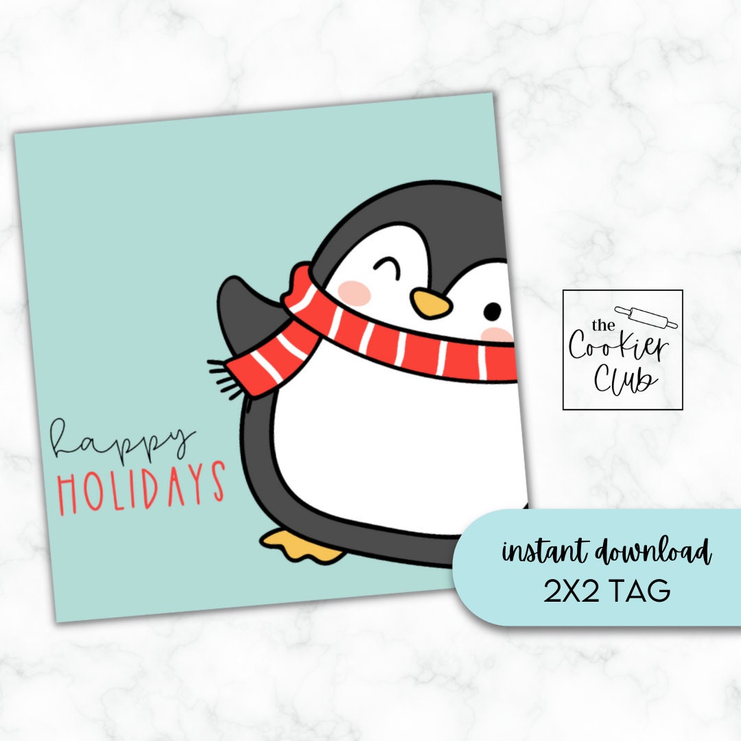 Happy Holidays Penguin Printable Treat Tag/sticker Cookie Tag Digital ...