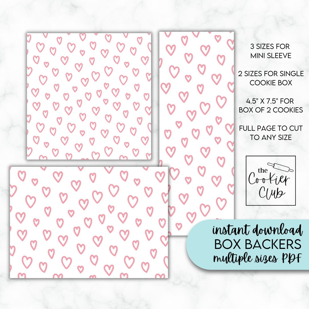 Pink Doodle Hearts - Printable Box Backer - Multiple Sizes - Instant ...