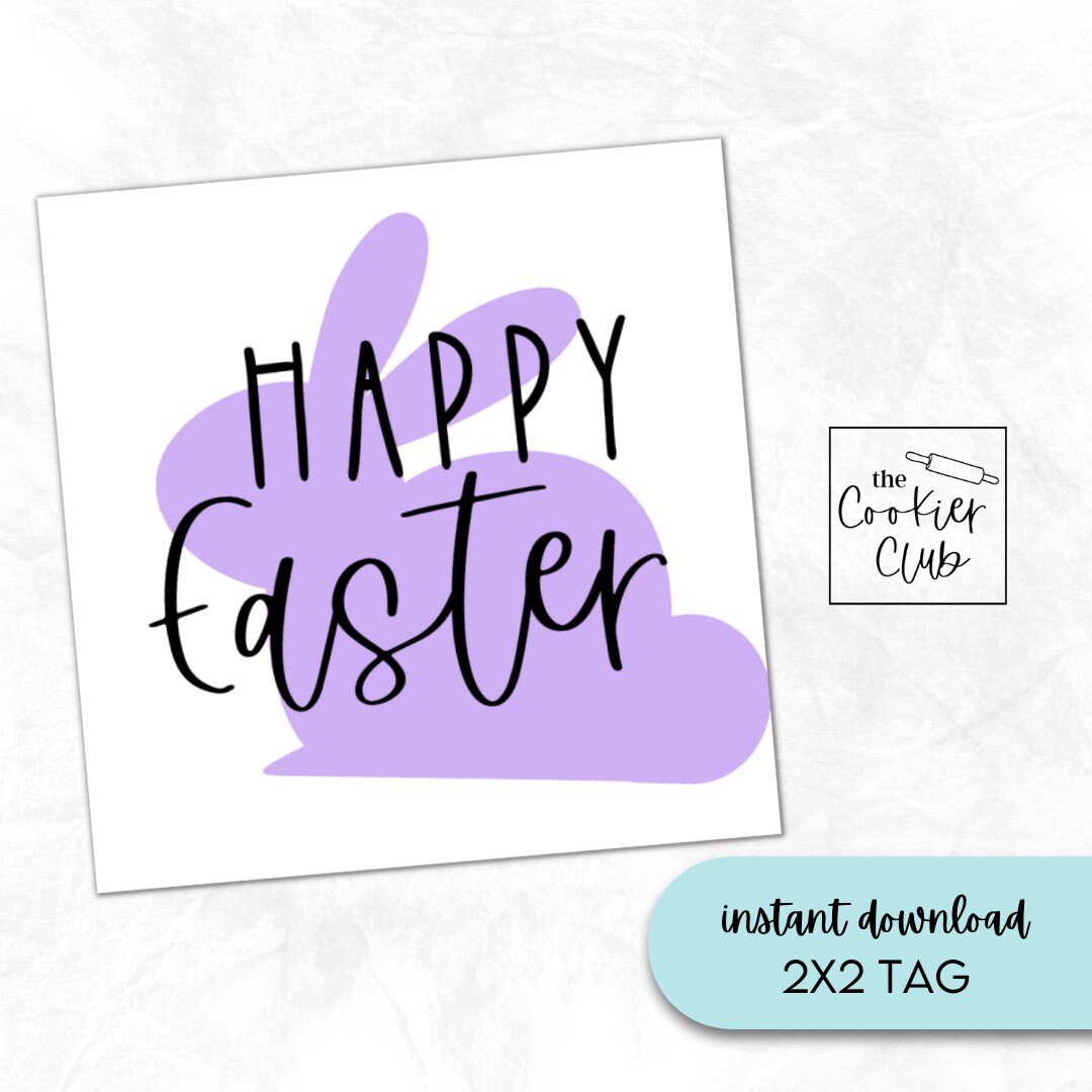 Happy Easter Purple Bunny - Printable Easter Cookie Tag - Gift Tag ...
