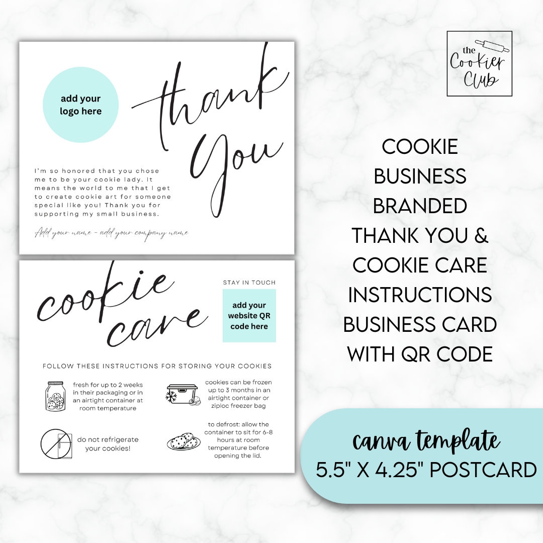 CUSTOM - Branded Thank You & Cookie Care Instruction Card - Canva ...
