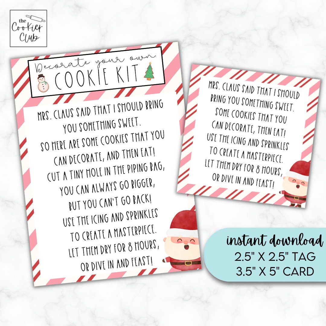 Santa DIY Cookie Kit Instructions & Tag - Christmas/holiday - 3.5" X 5 ...
