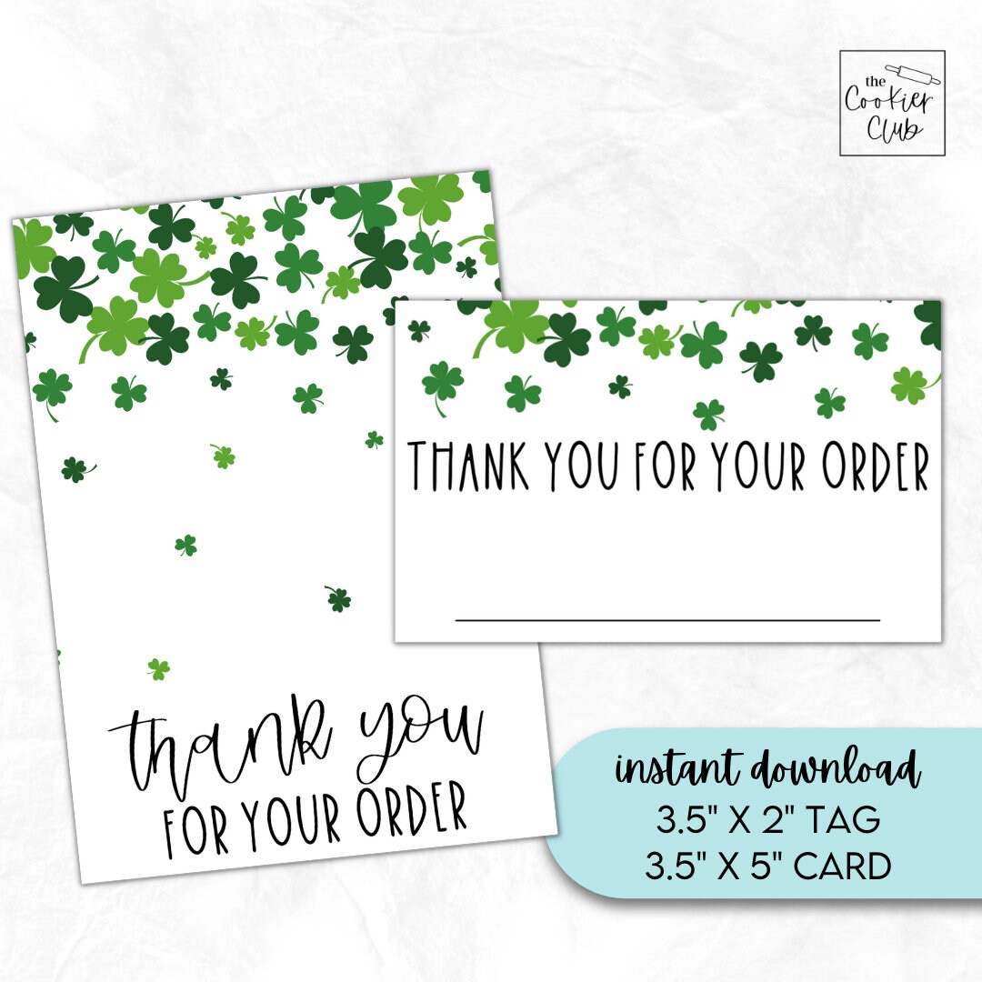 Thank You for Your Order - St. Patrick's Day - 3.5" X 5" Printable ...