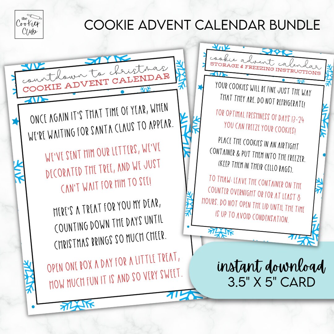 Cookie Advent Calendar Poem & Freezing Instructions (winter) Christmas ...