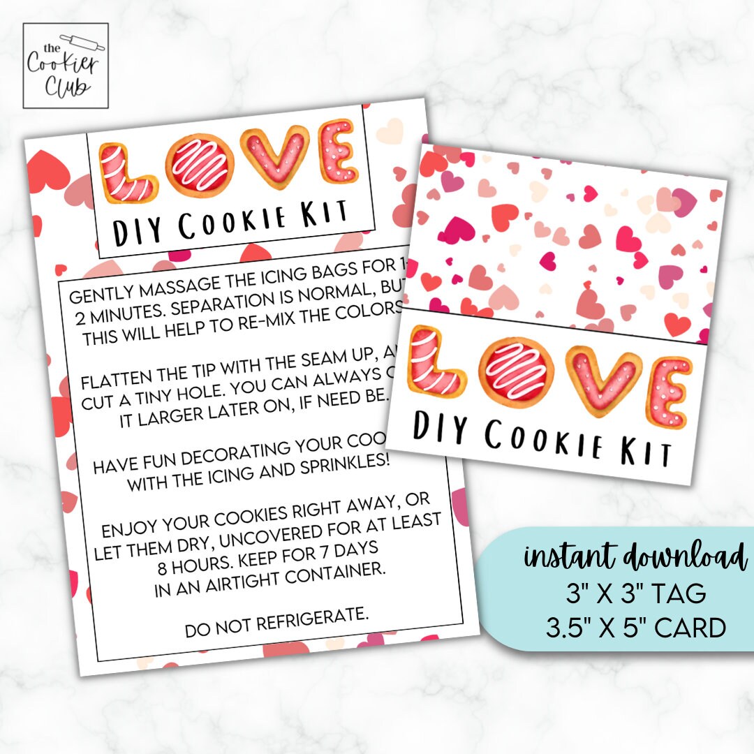 Valentine's DIY Cookie Kit Instructions & Tag - Love - 3.5" X 5 ...
