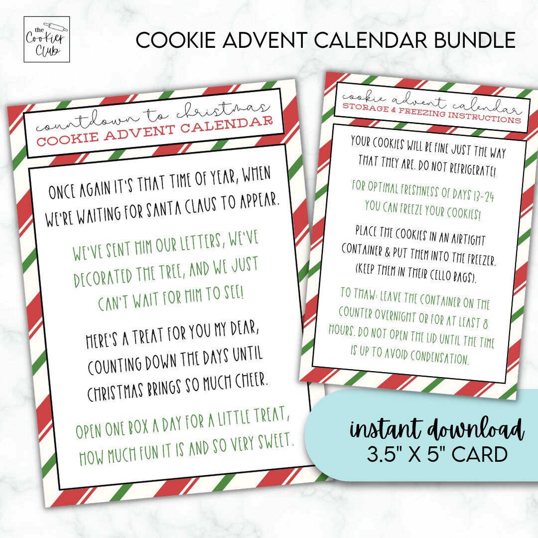 Cookie Advent Calendar Poem & Freezing Instructions - Christmas/holiday ...