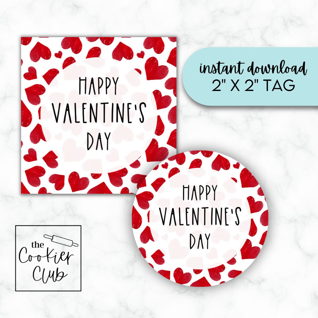 Happy Valentine's Day Printable Cookie Tag Gift Tag Red Heart Pattern ...