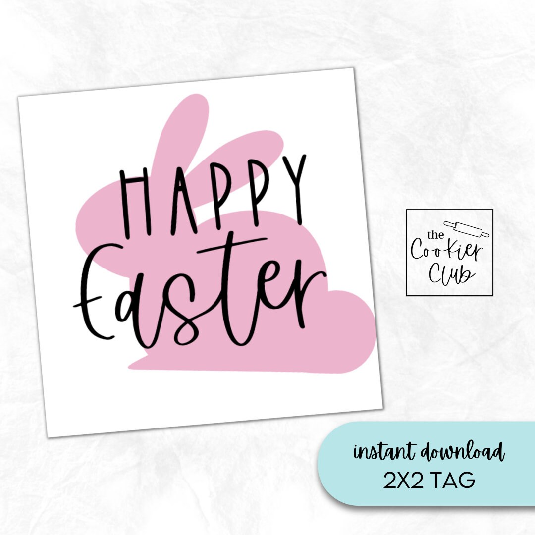 Happy Easter Pink Bunny - Printable Easter Cookie Tag - Gift Tag ...