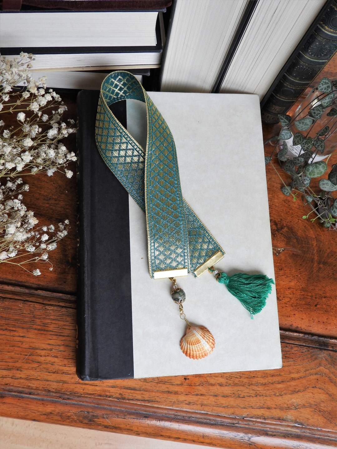 Jacquard Embroidered Ribbon Bookmark With Gemstone Pearl and Shell ...