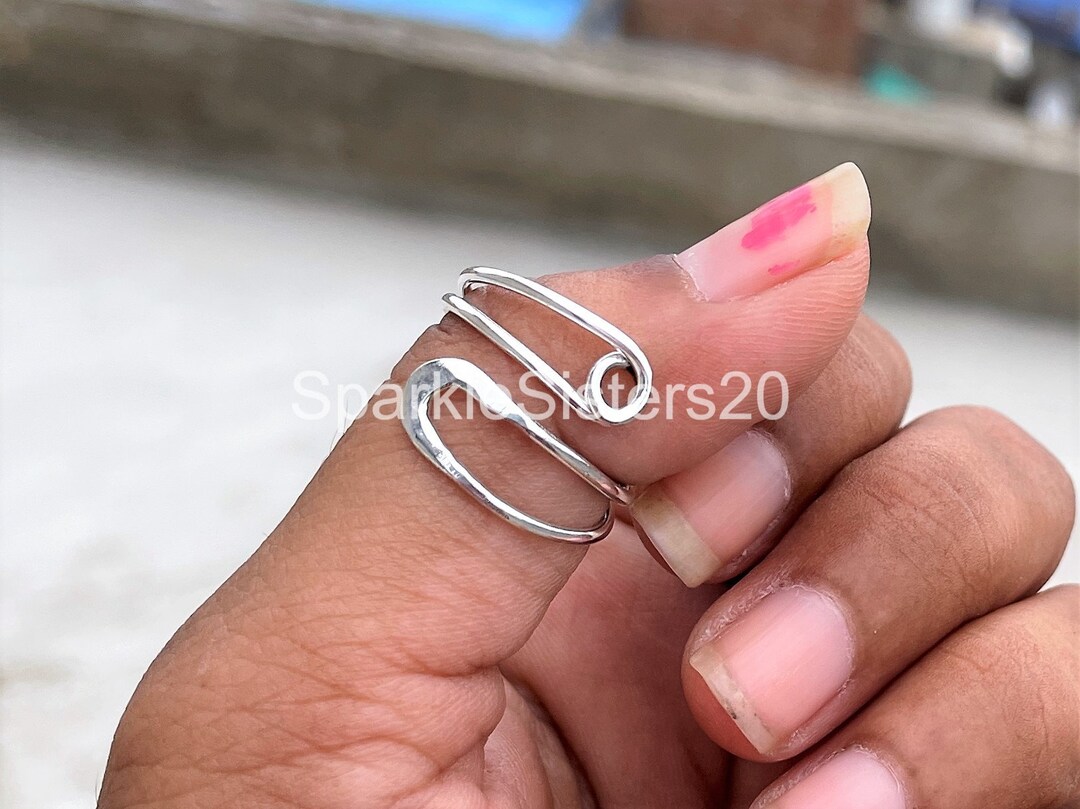 Silver Safety Pin Thumb Ring Wrap Bypass Statement Unique Open ...