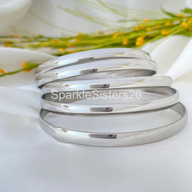 Set of 7 Bangles 925 Sterling Silver Bangles Simple Bangles Boho ...