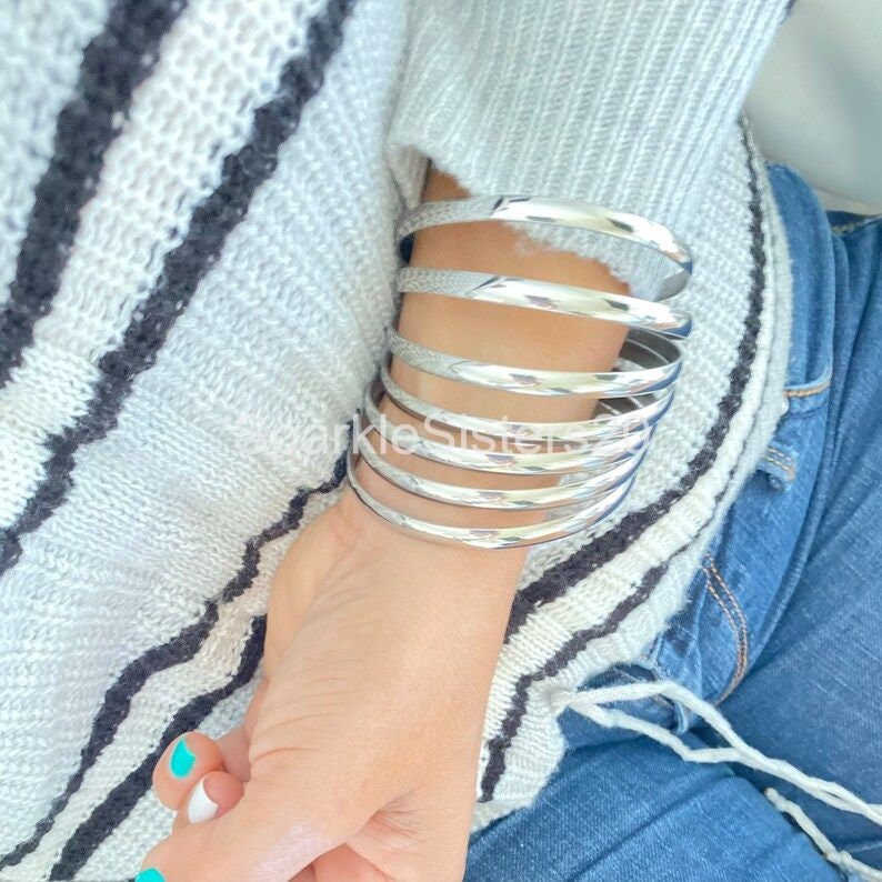 Set of 7 Bangles 925 Sterling Silver Bangles Simple Bangles Boho ...