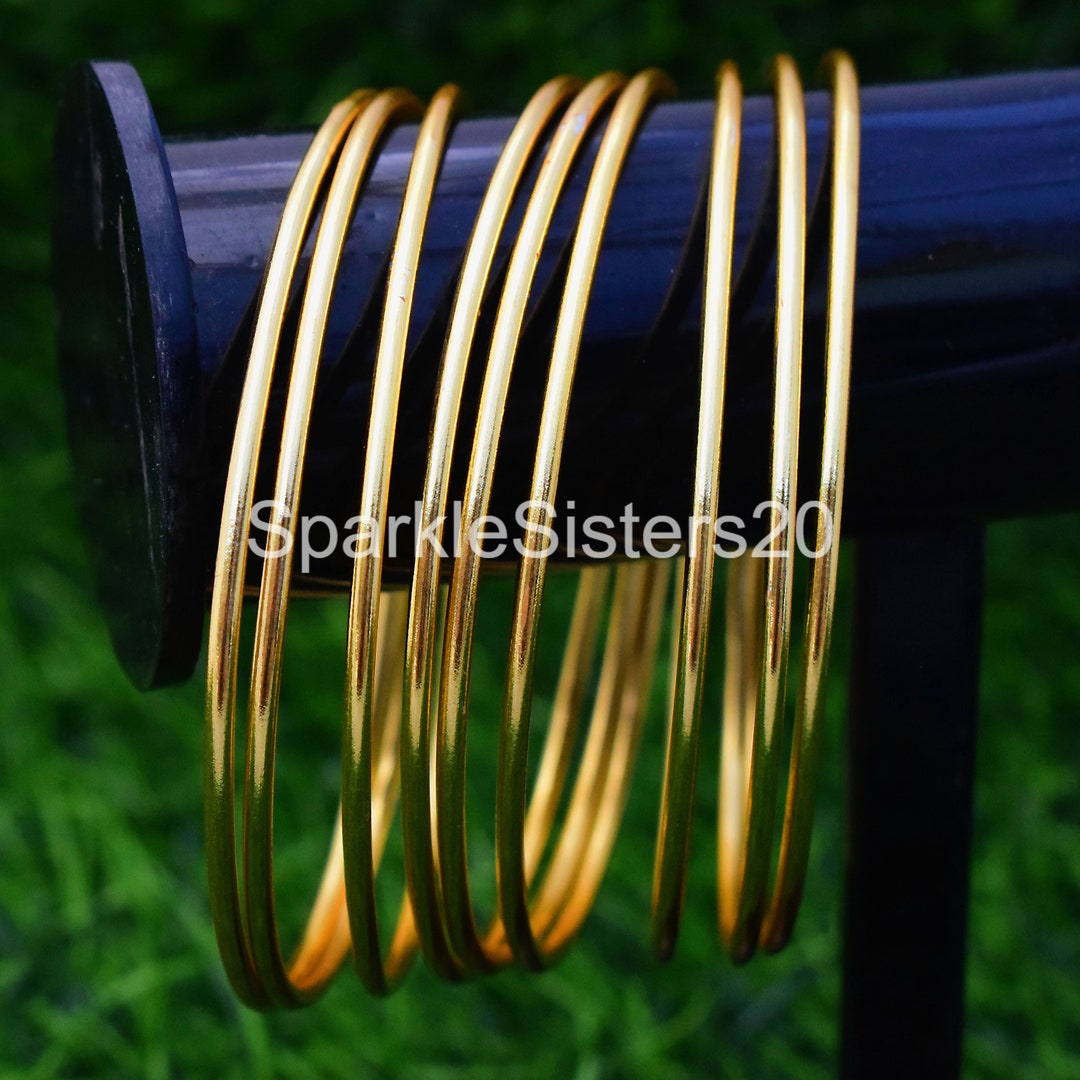 7 Set of Bangle Set, Handmade Solid Brass Bangles, Gold Plated Bangles ...