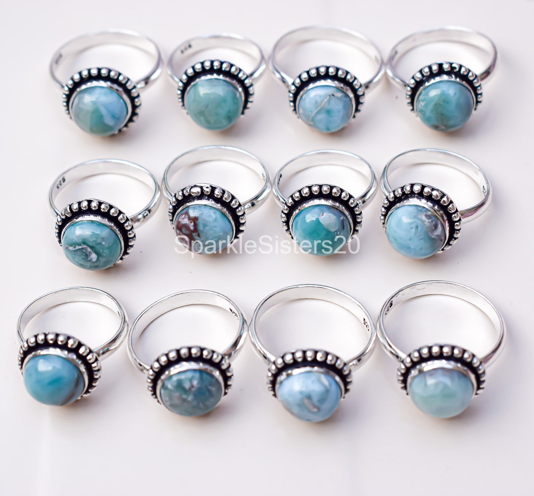 Wholesale Rings Jewelry, Larimar Ring, Natural Larimar Rings Lot, 925 ...