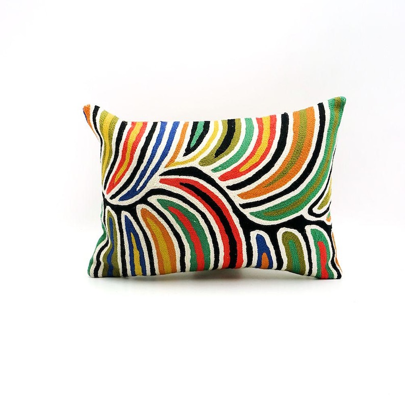 Aboriginal Art Cushion Cover: Hand Embroidered Wool, Mina Mina Dreaming ...