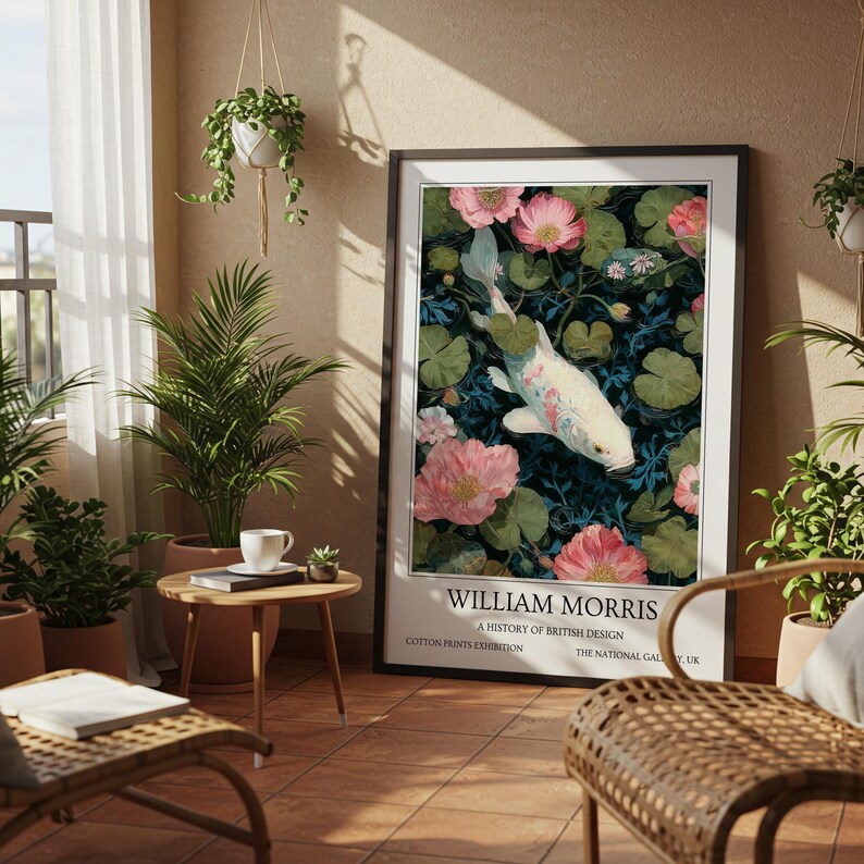 White Koi Fish William Morris Wall Art: Vintage Poster, Floral Art ...