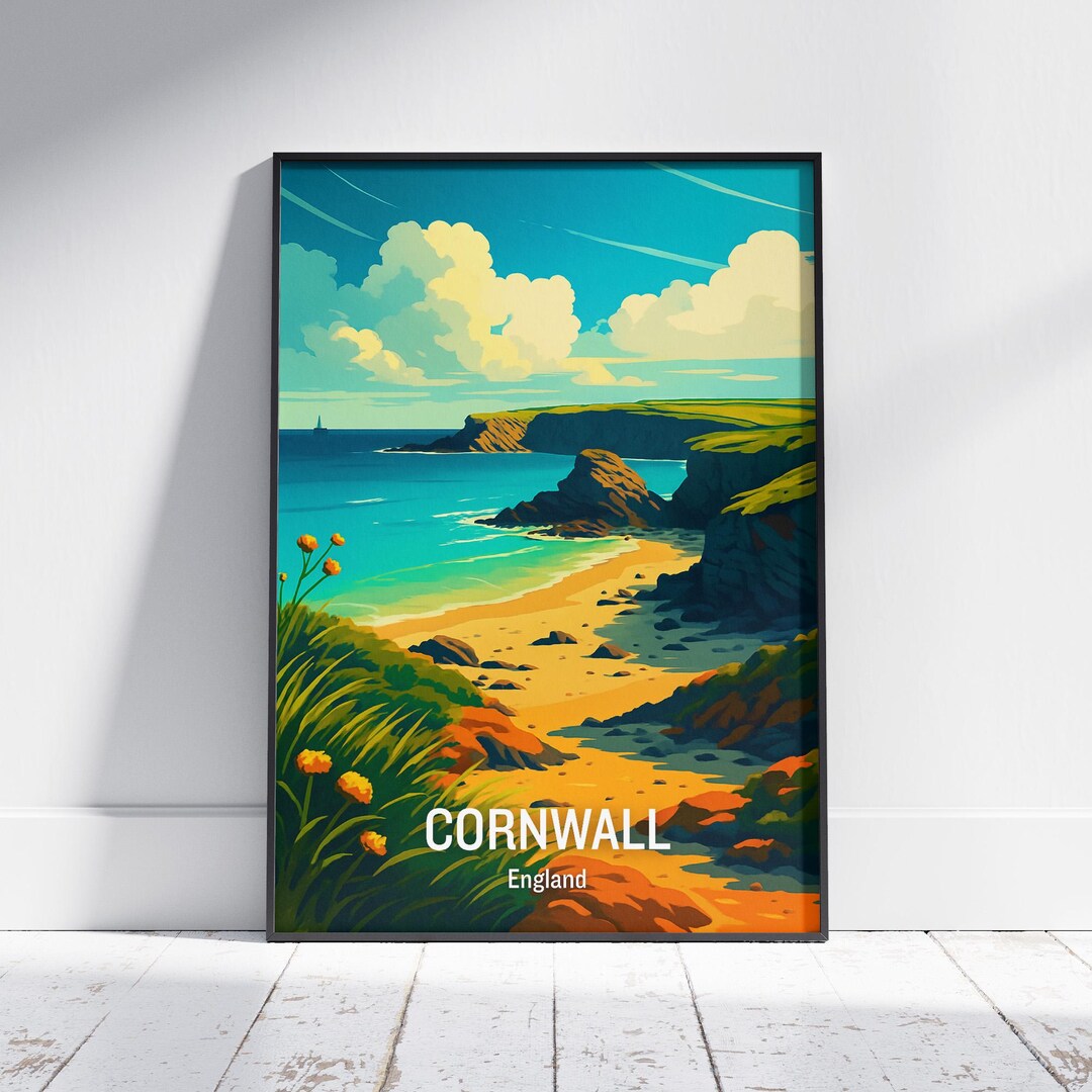 Cornwall Travel Poster: Vintage Seaside Art Print, Rugged Coast - Etsy
