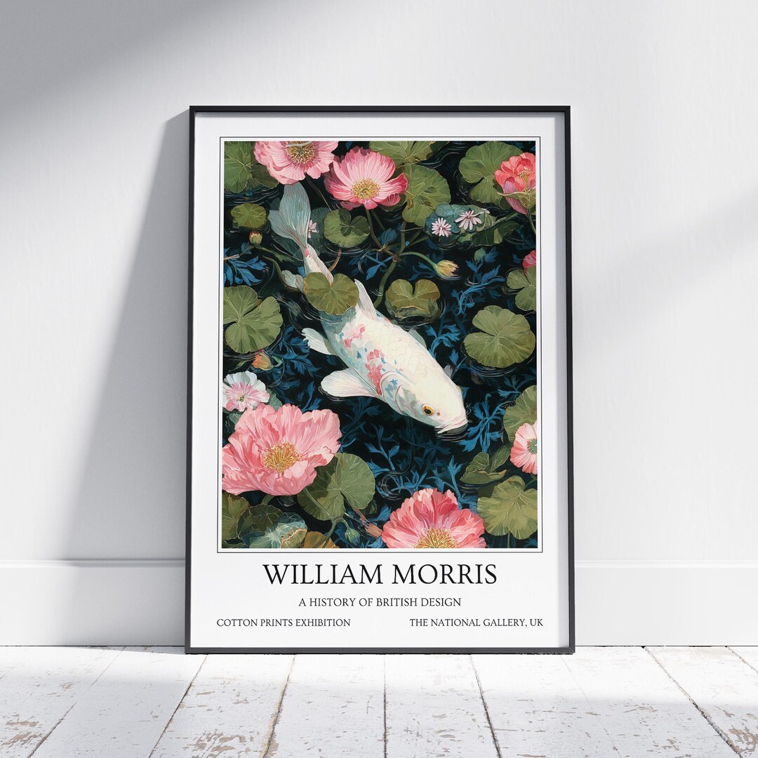 White Koi Fish William Morris Wall Art: Vintage Poster, Floral Art ...