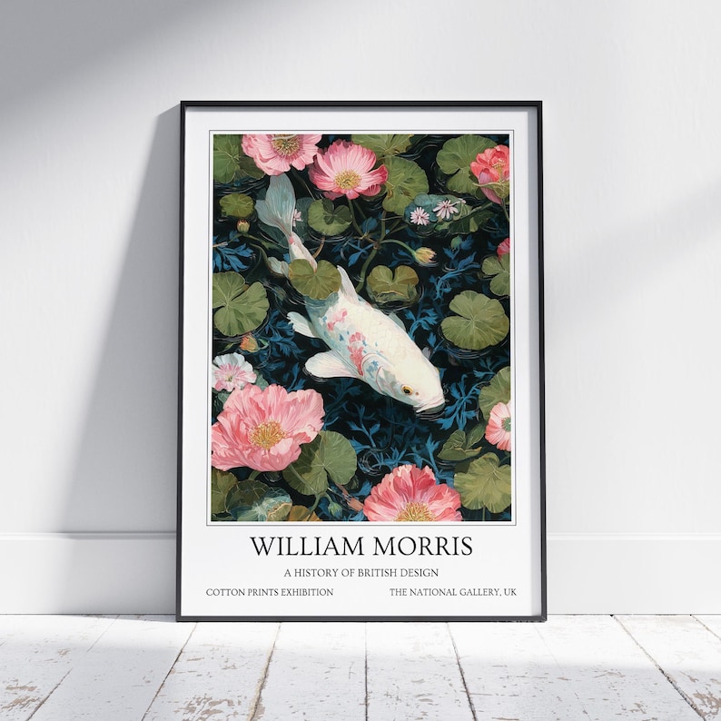 White Koi Fish William Morris Wall Art: Vintage Poster, Floral Art ...