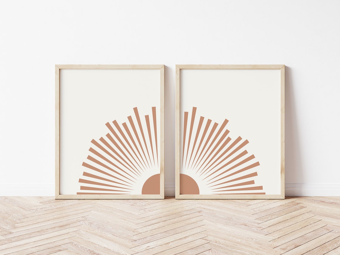 Set of 2 Sunburst Art Print Abstract Print Mid Century | Etsy
