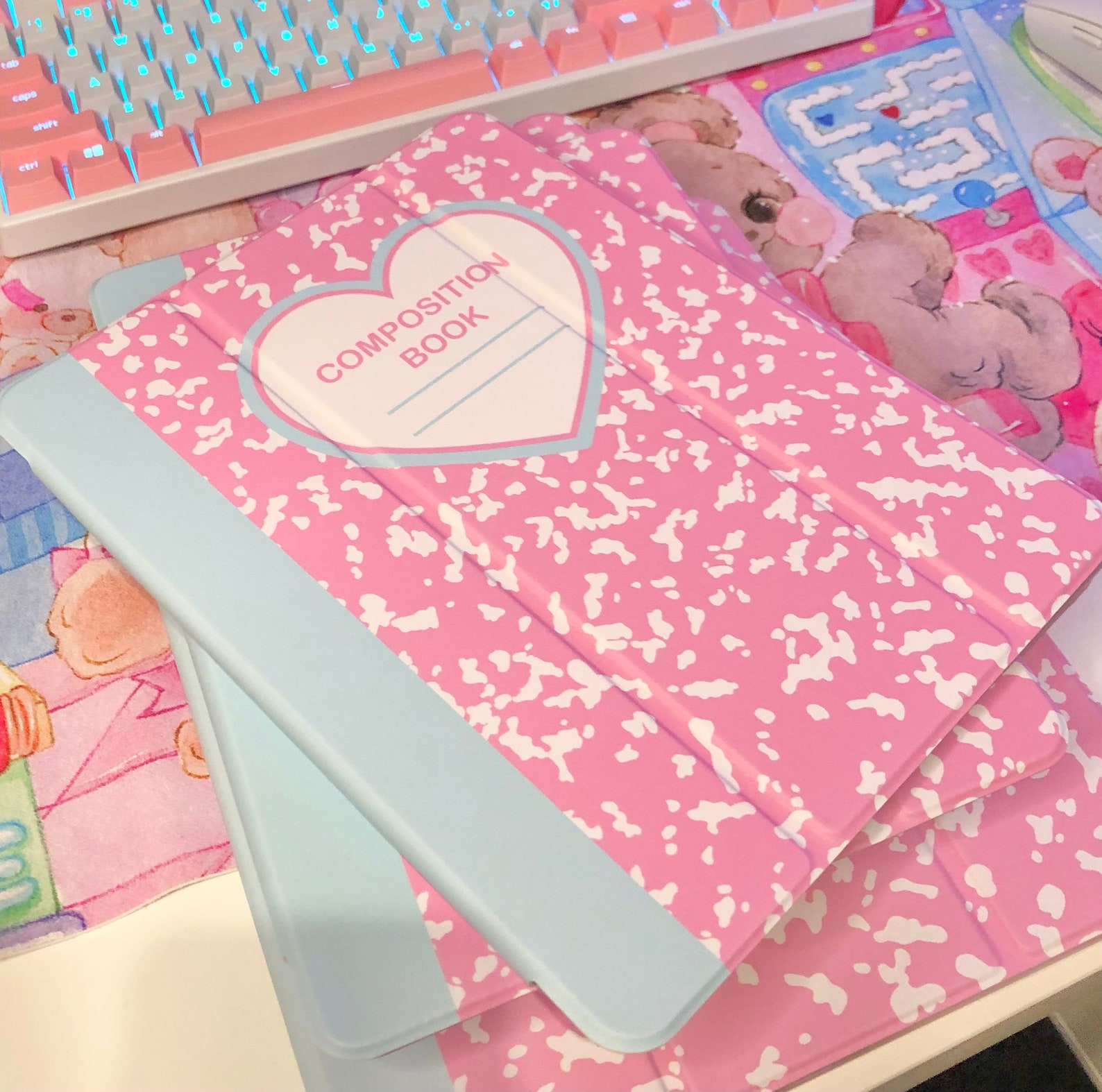Composition Book Pastel Pink and Blue iPad Case Notebook Cute Kawaii ...