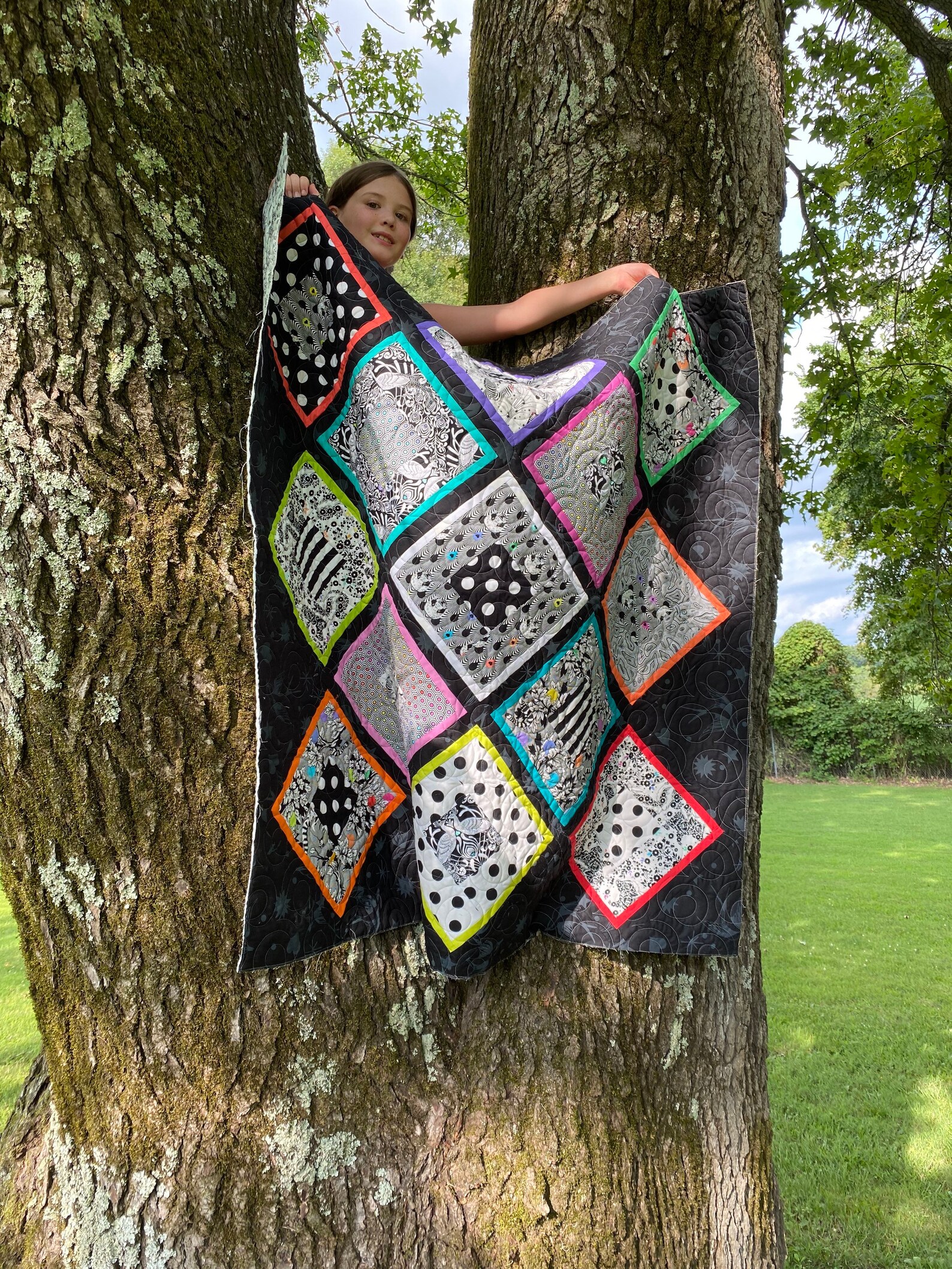 Tula Pink Line Drawing Fabric Baby Quilt With Bright Colors and Animals ...