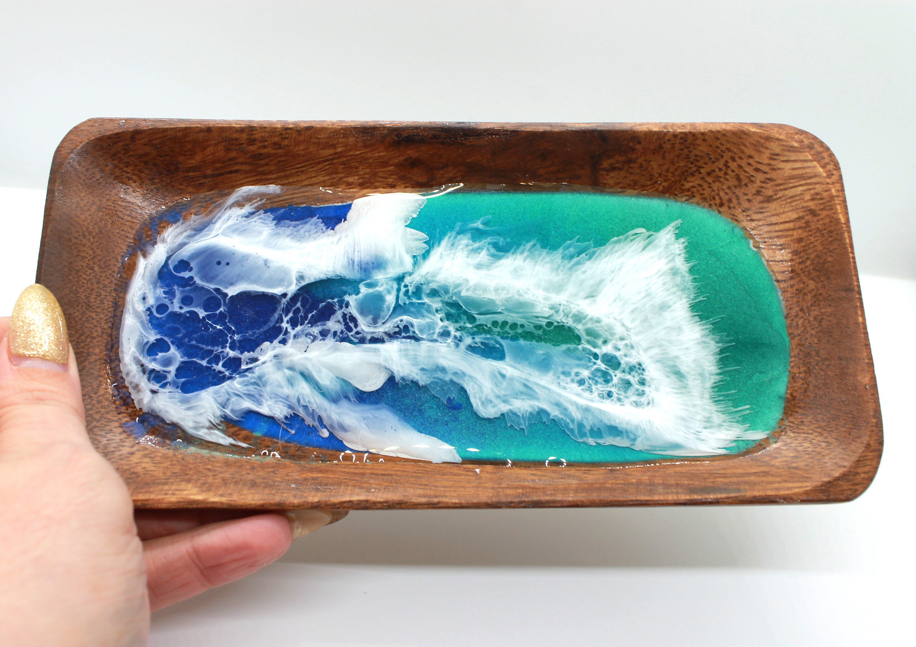 Wood and Resin Ocean Wave Side Trays Home Décor | Etsy