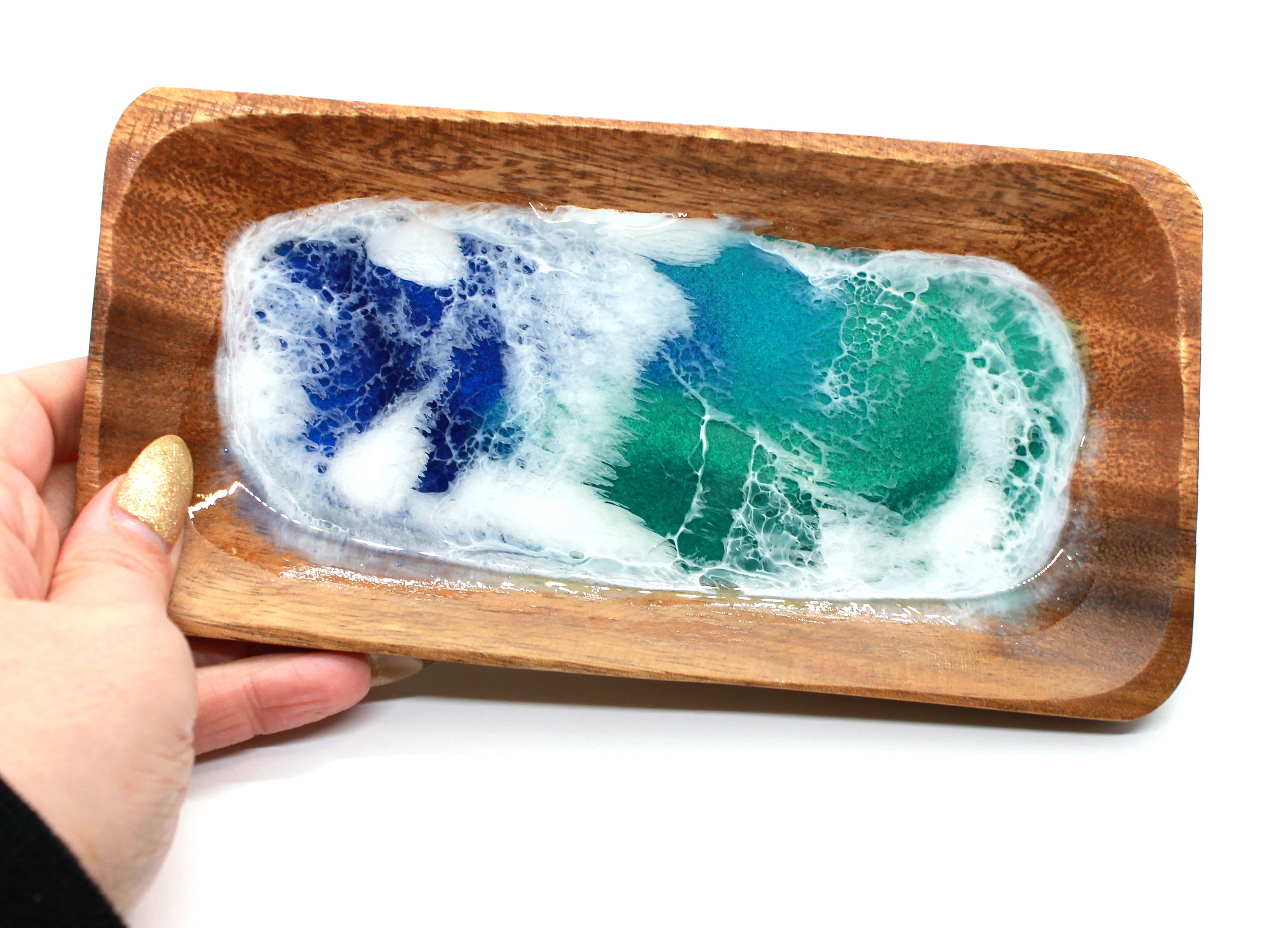 Wood and Resin Ocean Wave Side Trays Home Décor | Etsy